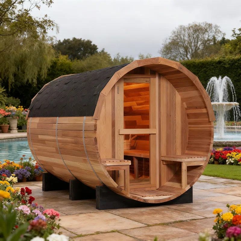 6-Person Cedar Traditional Steam Barrel Sauna | EverVibe Life